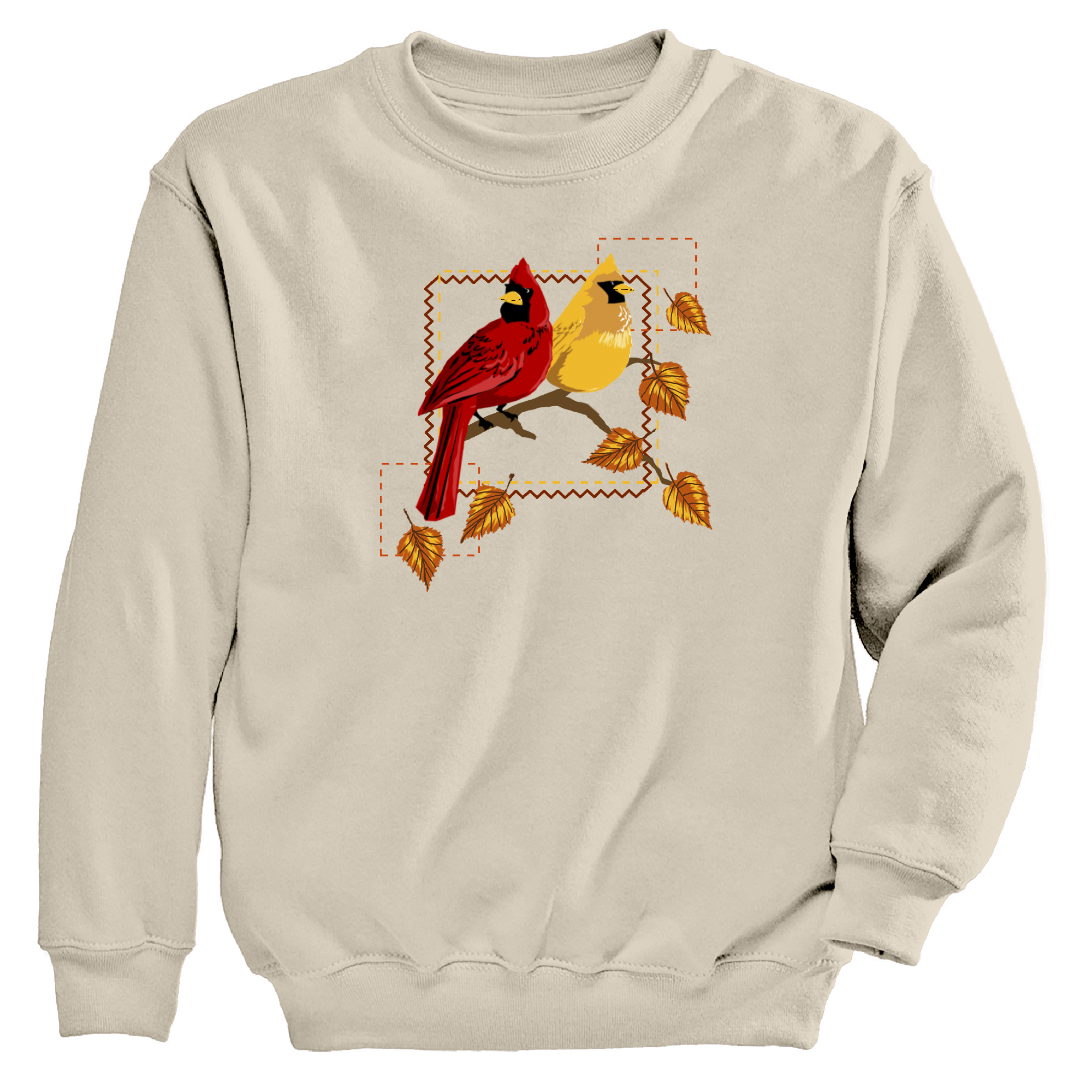 Morning Sun Apparel | Cardinals and Fall Leaves Moring Sun CrewNeck ...